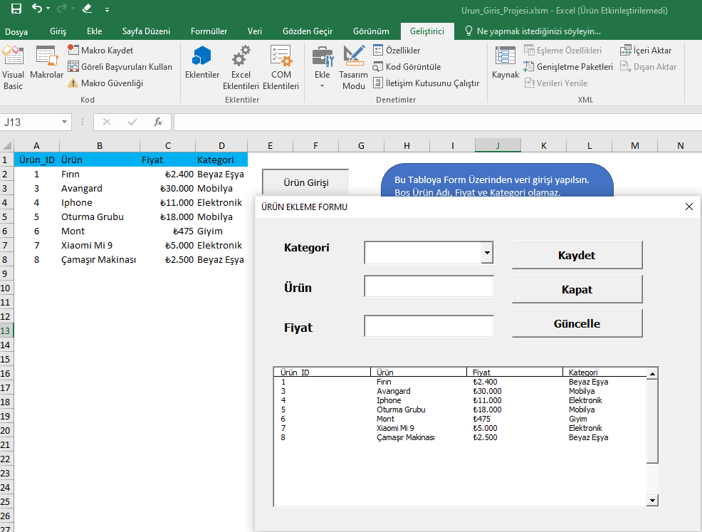 Microsoft Excel VBA – Form Uygulamarı – Mehmet İçme